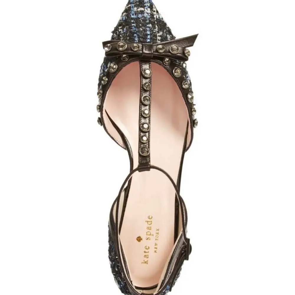 Kate Spade Becca Flat, Blue,Leather Tweed Shoes, Rhin… - Gem